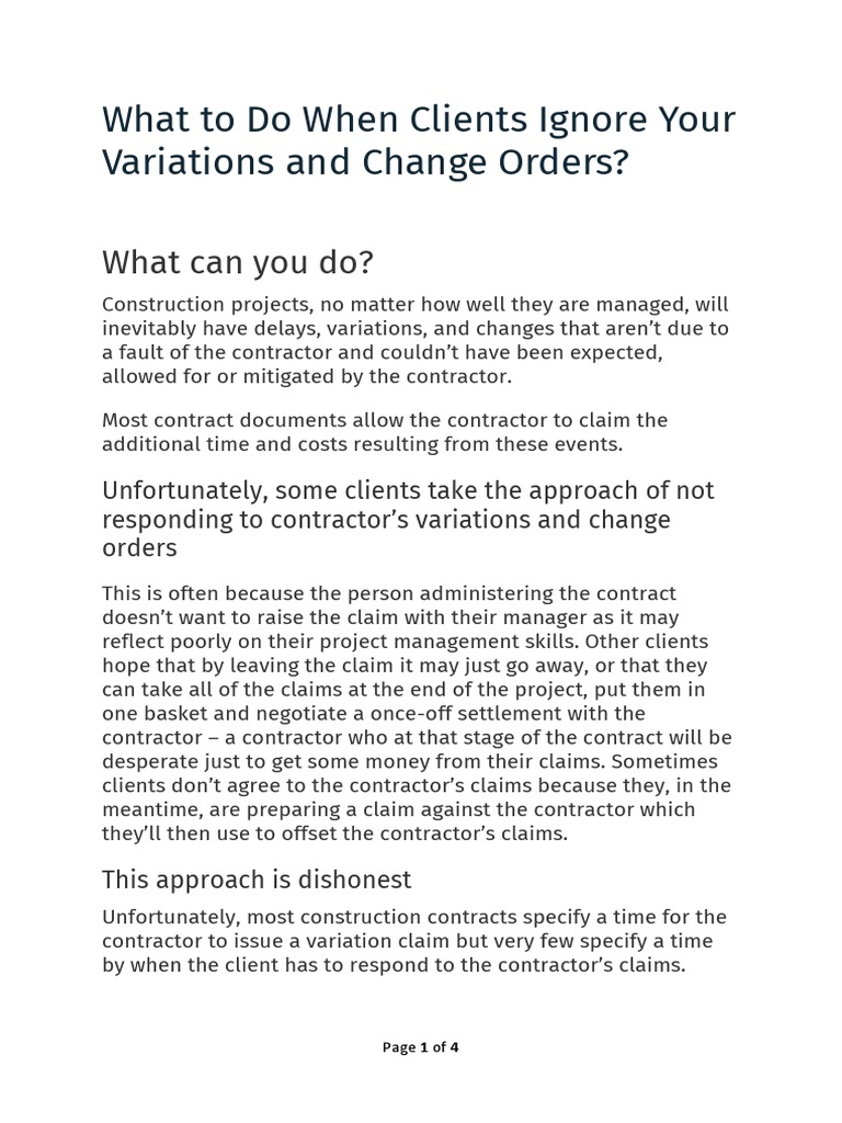 What To Do When Clients Ignore Your Variations and Change Orders | PDF ...
