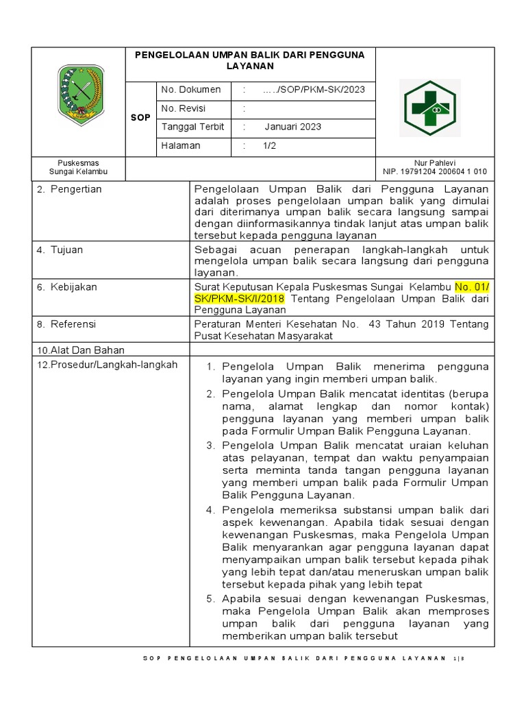 Sop Pengelolaan Umpan Balik Dari Pengguna Layanan | PDF