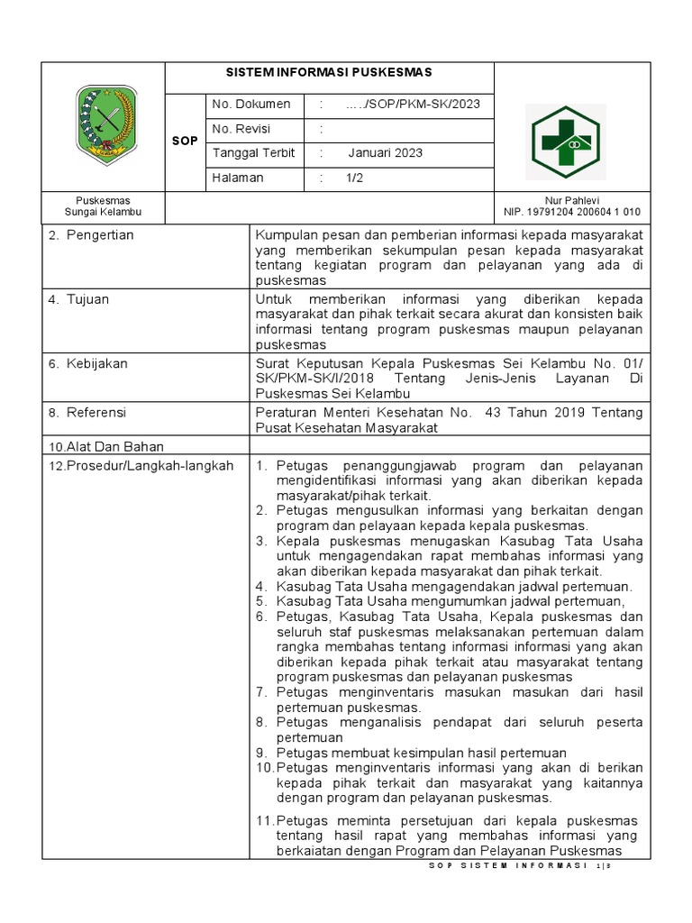 Sop Sistem Informasi Puskesmas-1 | PDF | Sains & Matematika