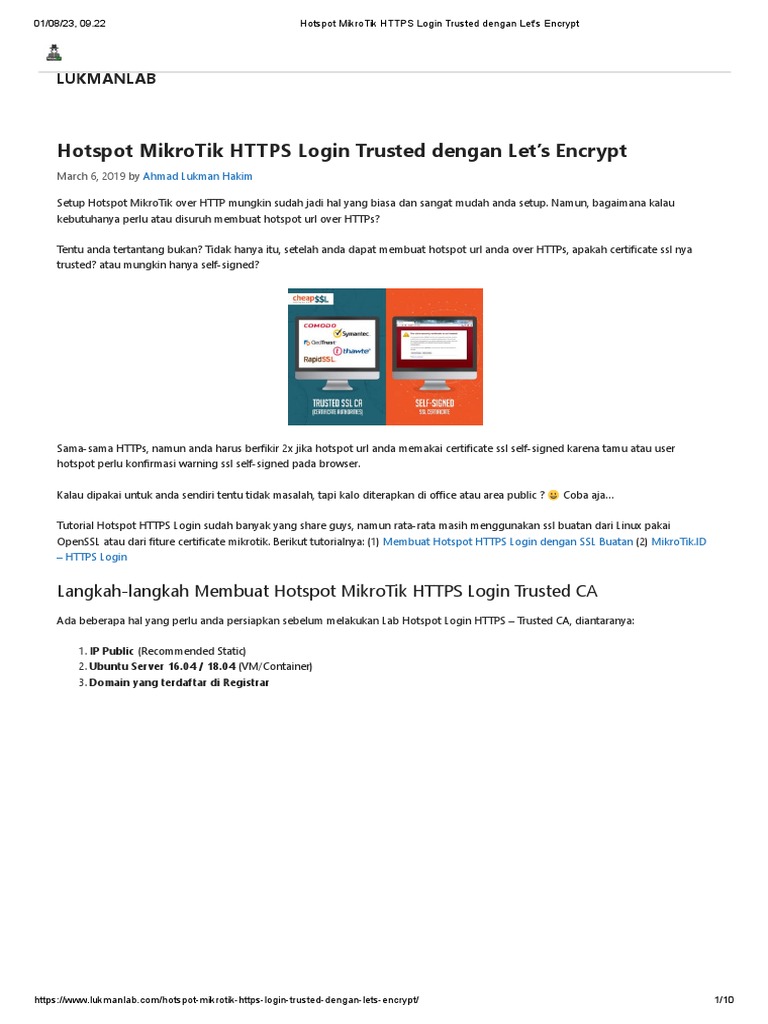 Hotspot MikroTik HTTPS Login Trusted Dengan Let's Encrypt | PDF