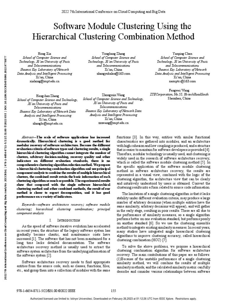 Software Module Clustering Using The Hierarchical Clustering Combination Method Pdf Cluster