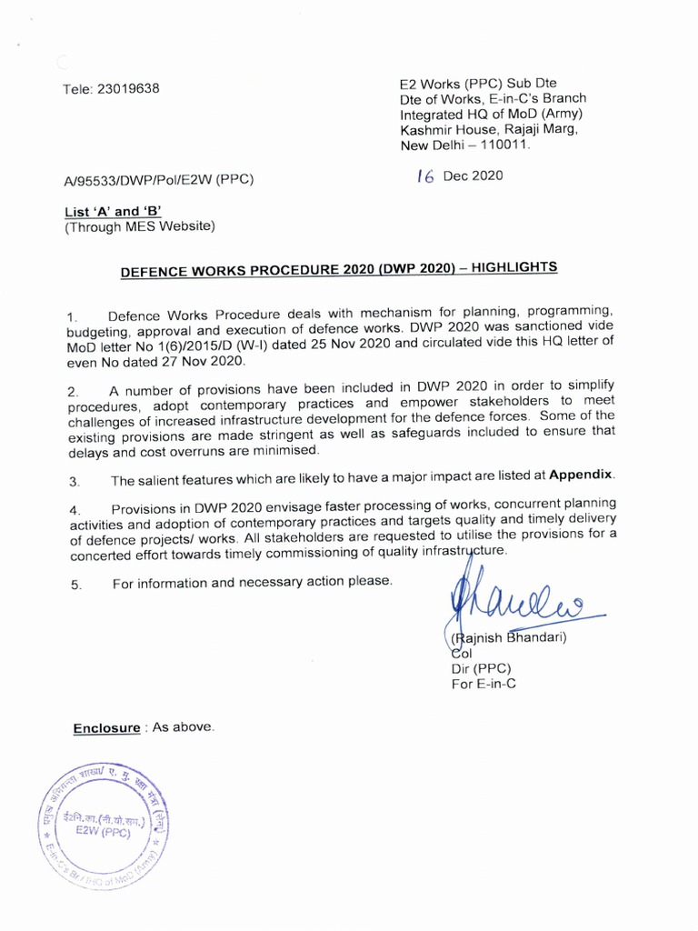 Defence Works Procedure 2020 (DWP 2020) - Highlights DT 16 Dec 2020 | PDF