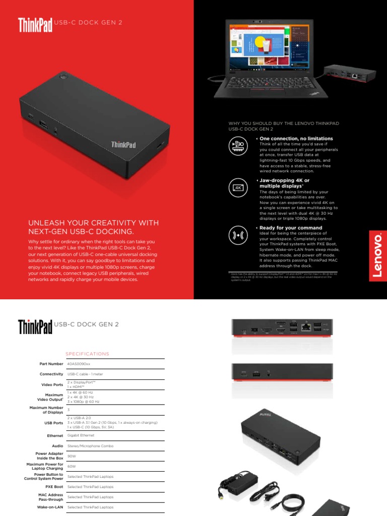 Station Daccueil Lenovo Thinkpad Usb C Gen 2 40as0090eu | PDF