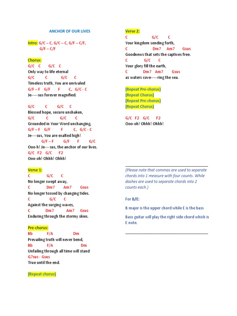 ANCHOR OF OUR LIVES - by CCF Exalt - Key of C | PDF