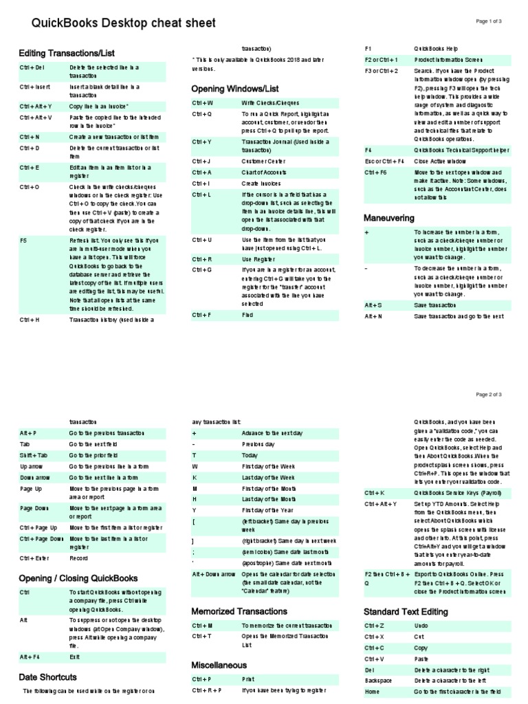 Quickbooks Desktop Shortcuts | PDF Quickbooks Desktop Shortcuts | PDF