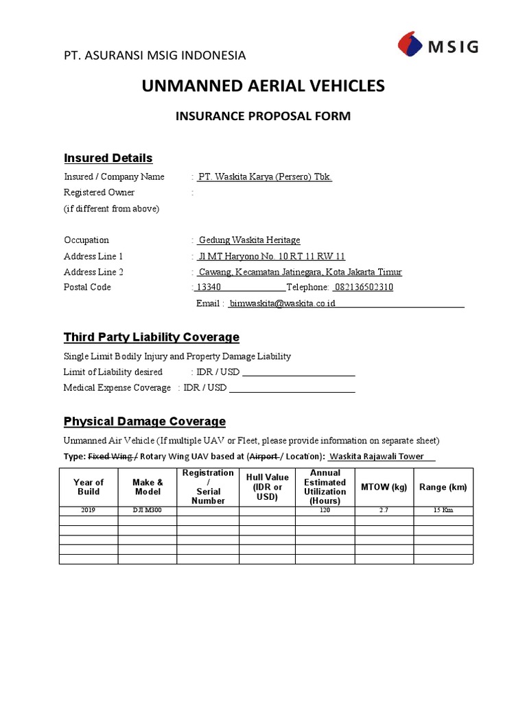 Application Form Unmanned Aerial Vehicles | PDF | Insurance | Unmanned ...