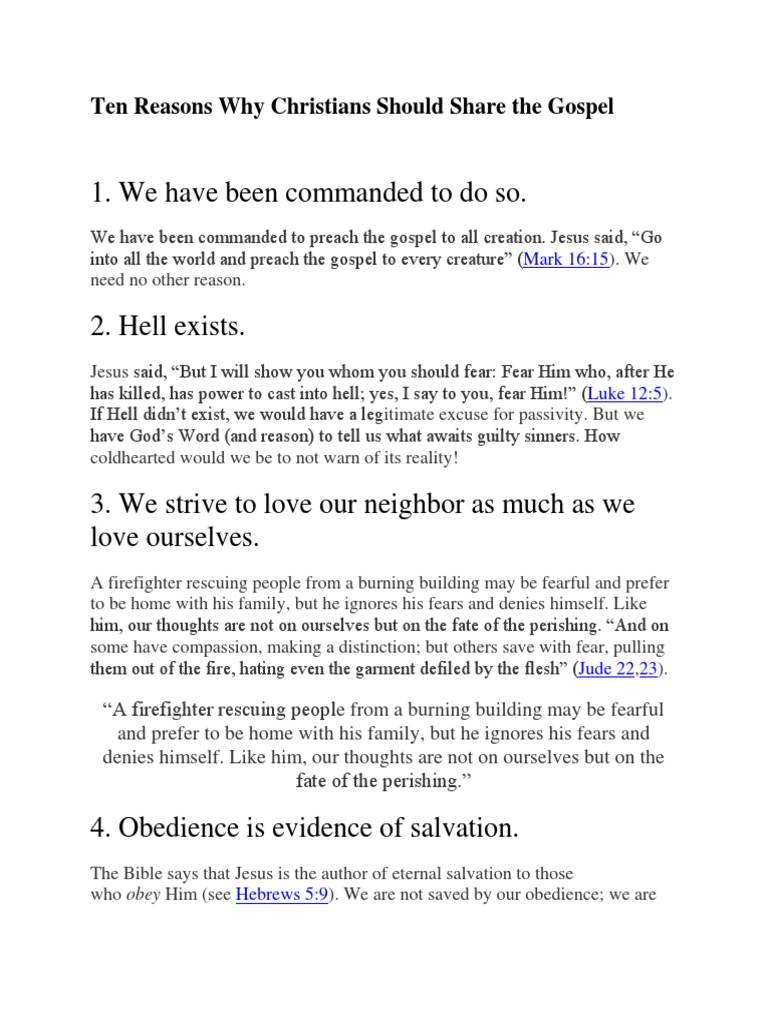 10 Reasons Why Christians Should Share The Gospel | PDF