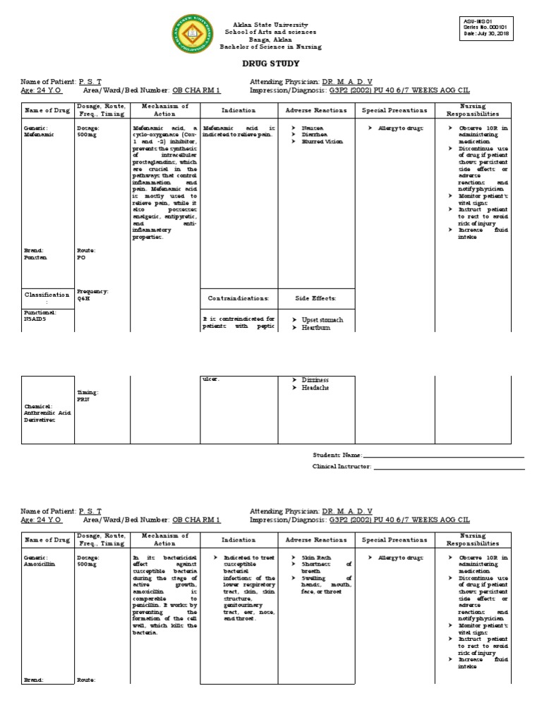 Drug Study: Mefenamic Acid & Amoxicillin | PDF | Medical Treatments ...