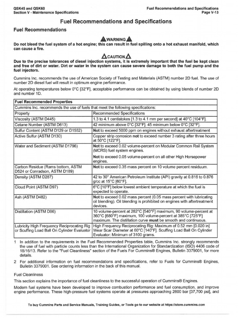 Cummins Fuel Specifications | PDF | Diesel Engine | Fuel Injection