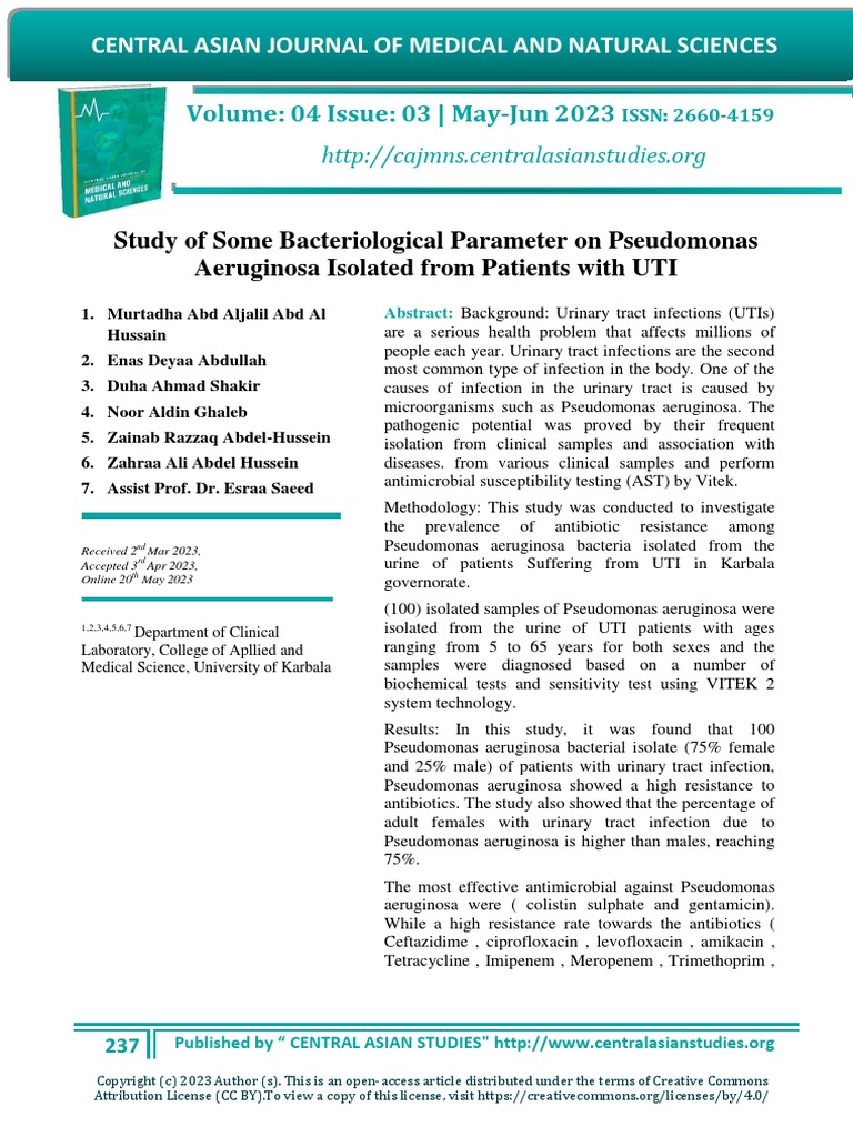 Study of Some Bacteriological Parameter On Pseudomonas Aeruginosa ...