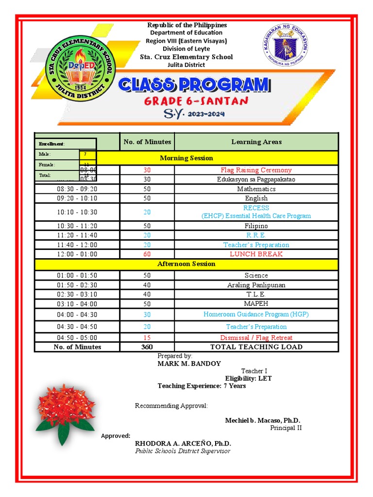 Class Program Grade 6 2023 | PDF Class Program Grade 6 2023 | PDF