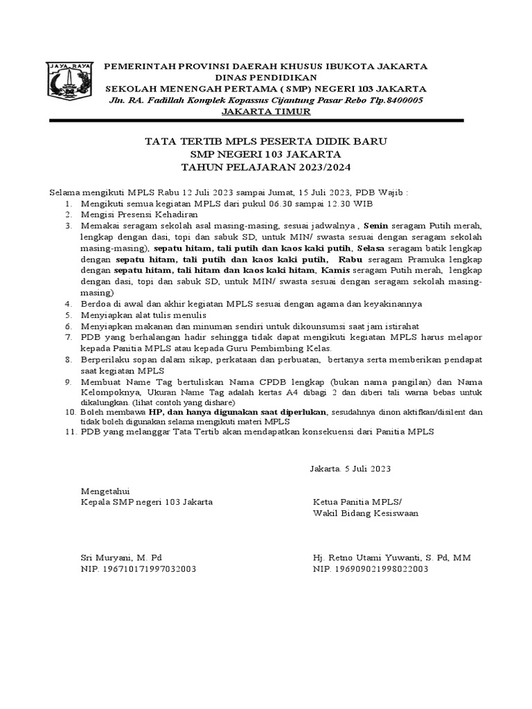 Tata Tertib Peserta MPLS 2023-2024 | PDF