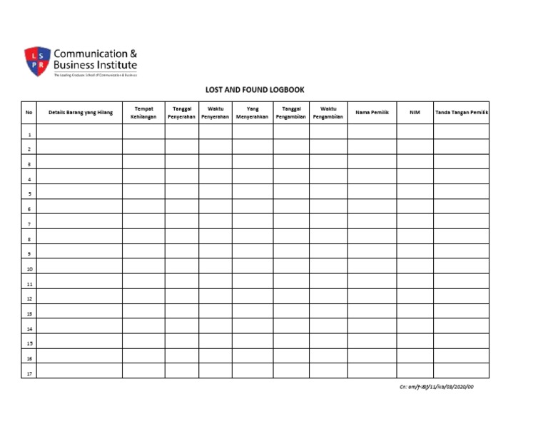 IKB Form Lost and Found Logbook | PDF