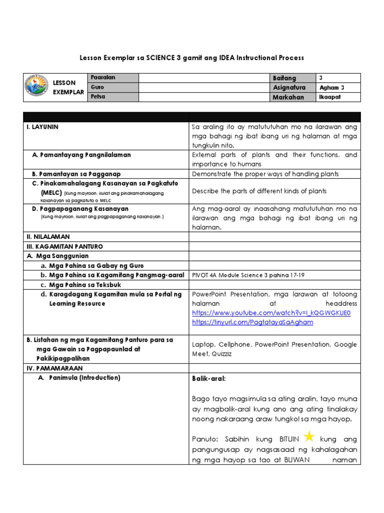 Lesson Exemplar-Mga Bahagi NG Halaman-For Demo | PDF