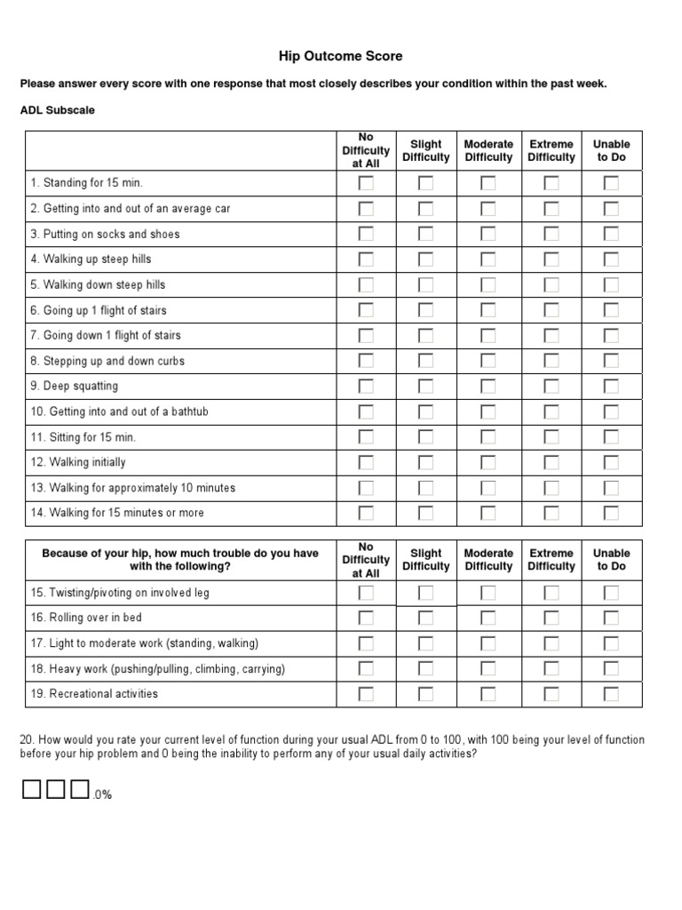 Hip Outcome Score Assessment Tool | PDF | Self-Improvement