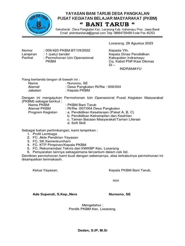 Surat Permohonan Ijin Operasional | PDF