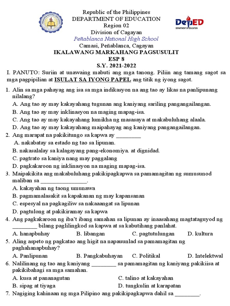 G8 Esp 2ND Summative Test | PDF