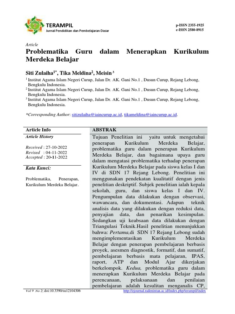 Problematika Guru Dalam Menerapkan Kurikulum Merdeka Belajar | PDF