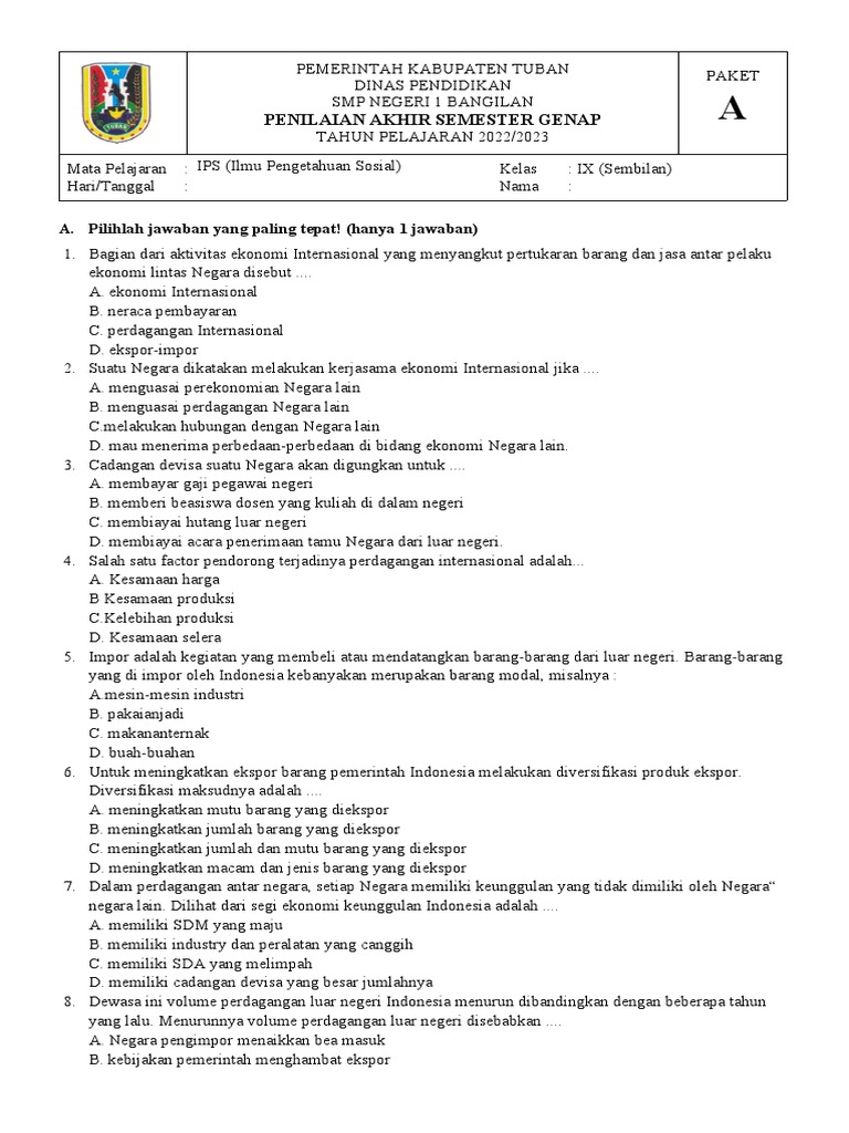 Soal PAS Genap IPS | PDF | Pengelolaan Keuangan & Uang