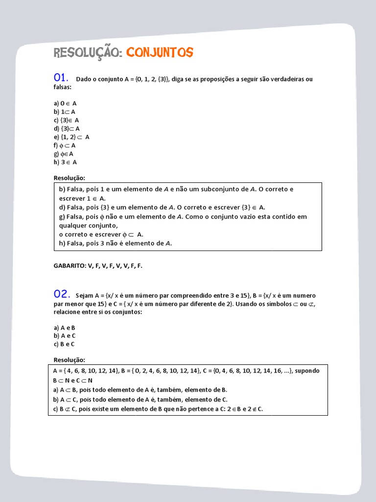 01 - Conjuntos - Resolucao | Download grátis PDF | Conjunto (Matemática ...