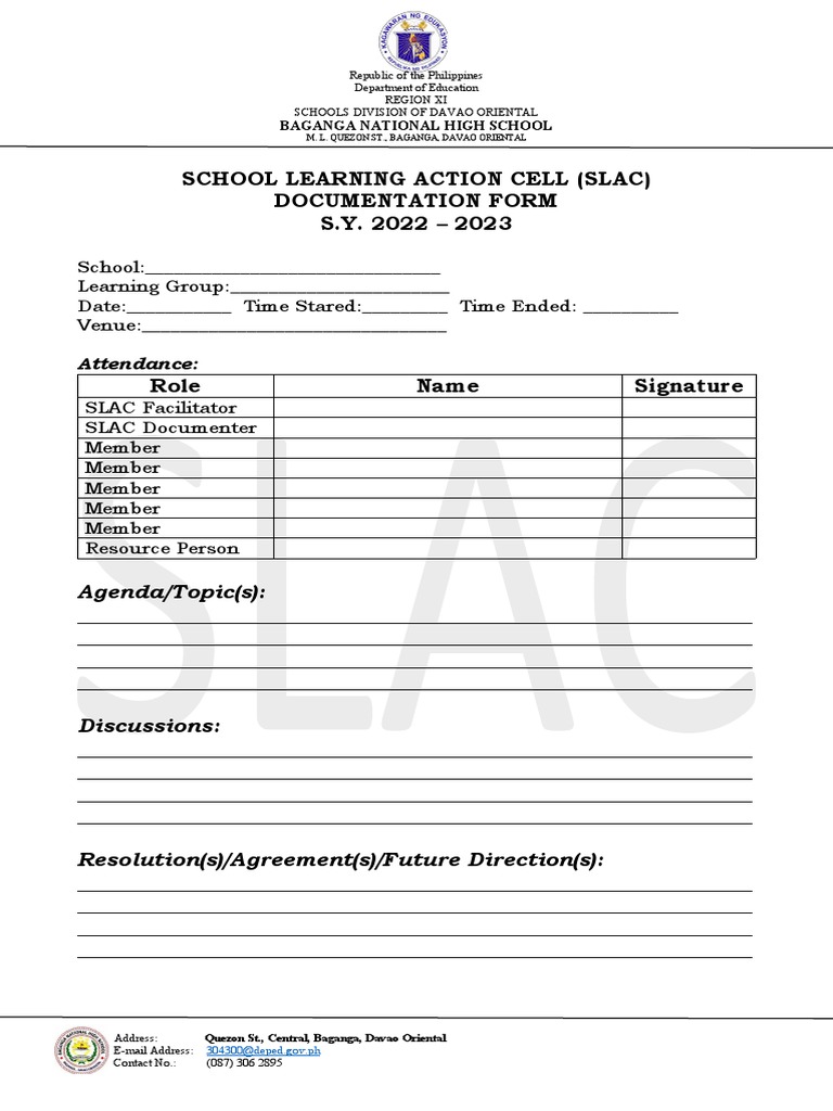 SLAC Documentation Form 2022-2023 | PDF