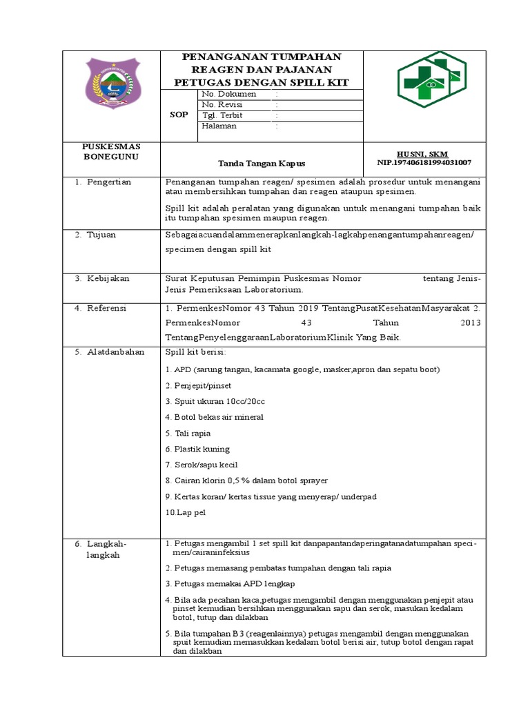 SOP Penanganan Tumpahan Reagen | PDF