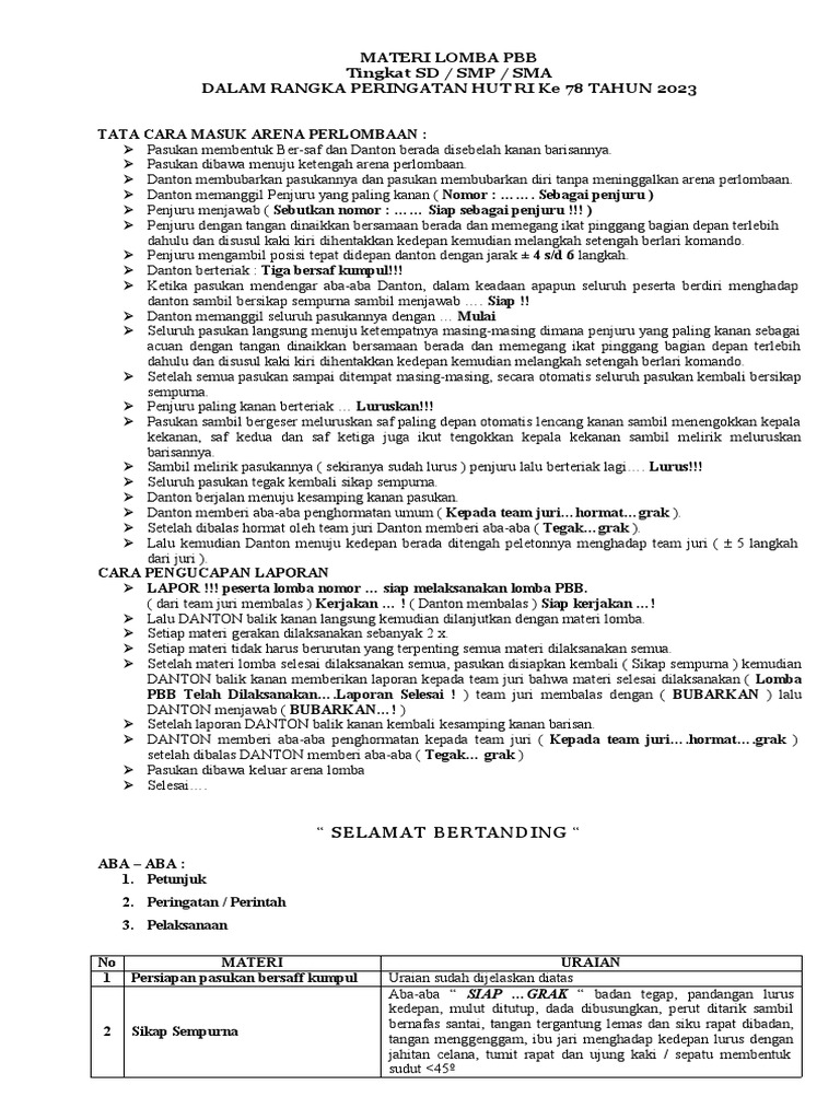 Materi Lomba Pbb 2023 Pdf