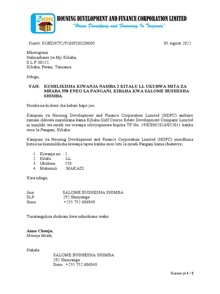 Barua Za Umilikishi - SALOME | PDF