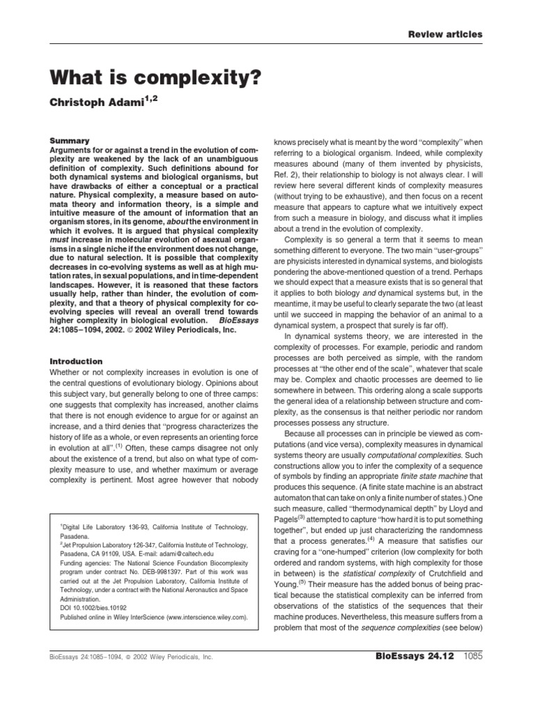 BioEssays - 2002 - Adami - What Is Complexity | PDF