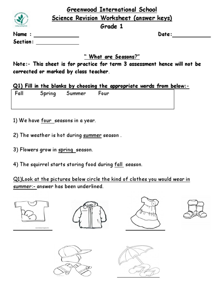 Grade 1 Science Seasons Worksheet | PDF | Language Arts & Discipline | Art