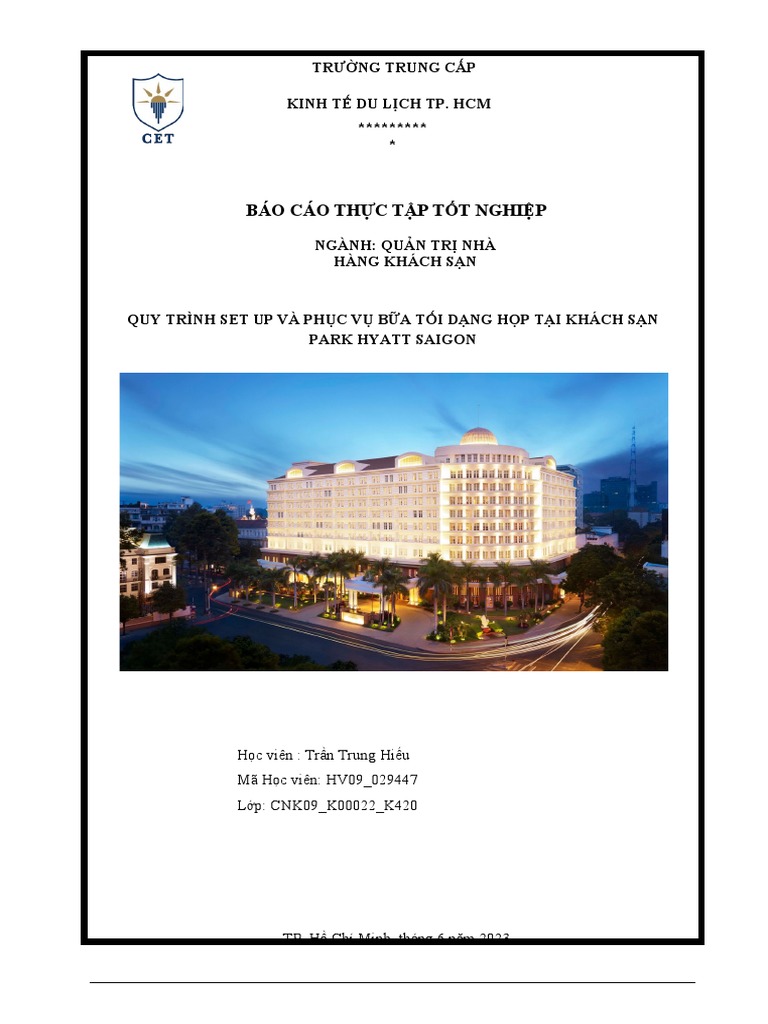 BC Thuc Tap - KS Park Hyatt Saigon - Tran Trung Hieu - K00022 - 08062023 | PDF
