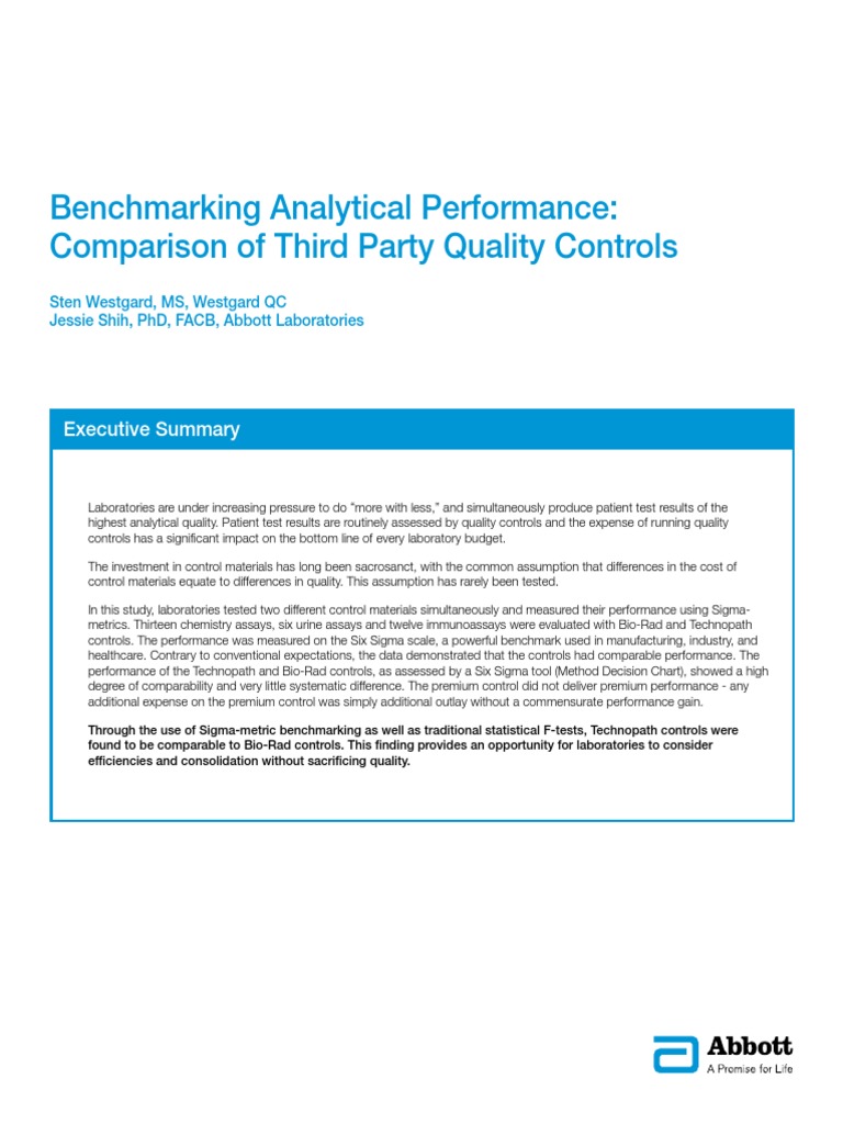 Benchmarking Analytical Performance Conparison of Third Party Quality Controls Westgard Shih ...
