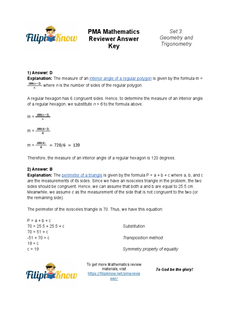 PMA Mathematics Reviewer Set 3 Answer Key | PDF