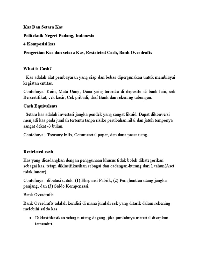 4 Komposisi Kas Pengertian Kas Dan Setara Kas, Restricted Cash, Bank ...