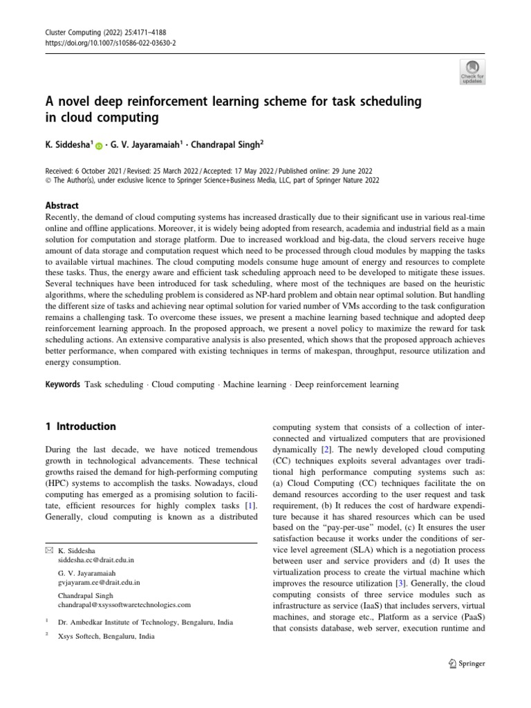 A Novel Deep Reinforcement Learning Scheme For Task Scheduling in Cloud Computing | PDF