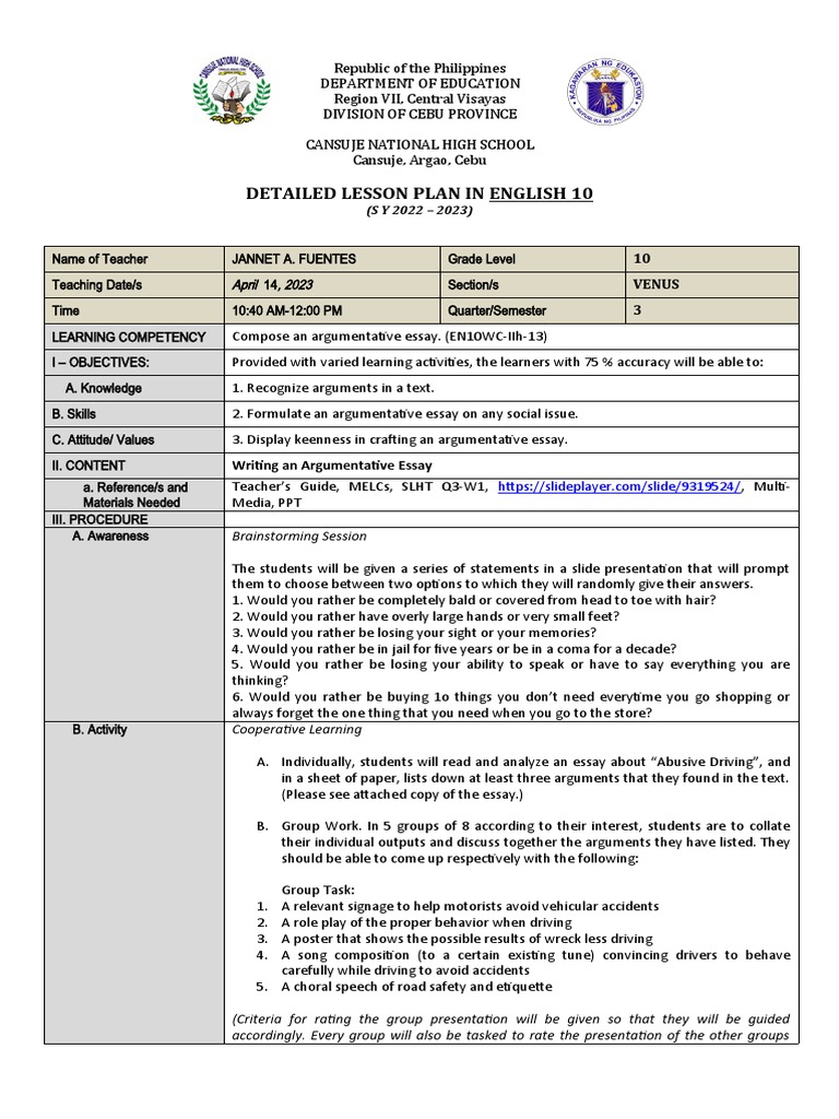 DLP For Classroom Observation Q3 | PDF | Essays | Teachers