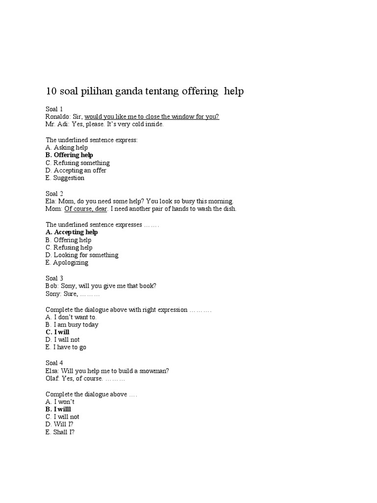 10 Soal Pilihan Ganda Tentang Offering Help | PDF