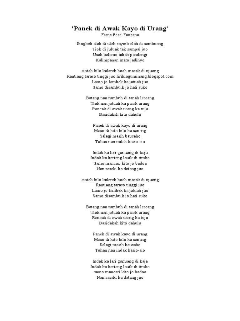 Lirik Lagu Minang | PDF