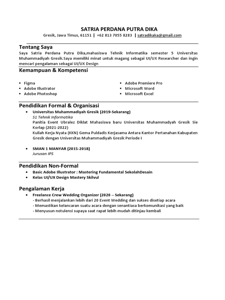 CV Ats Satria Ux Design | PDF