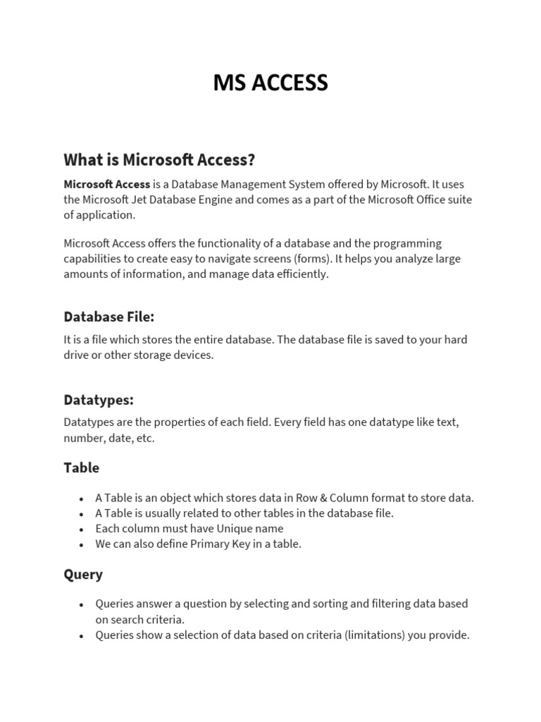 MS Access Notes | PDF
