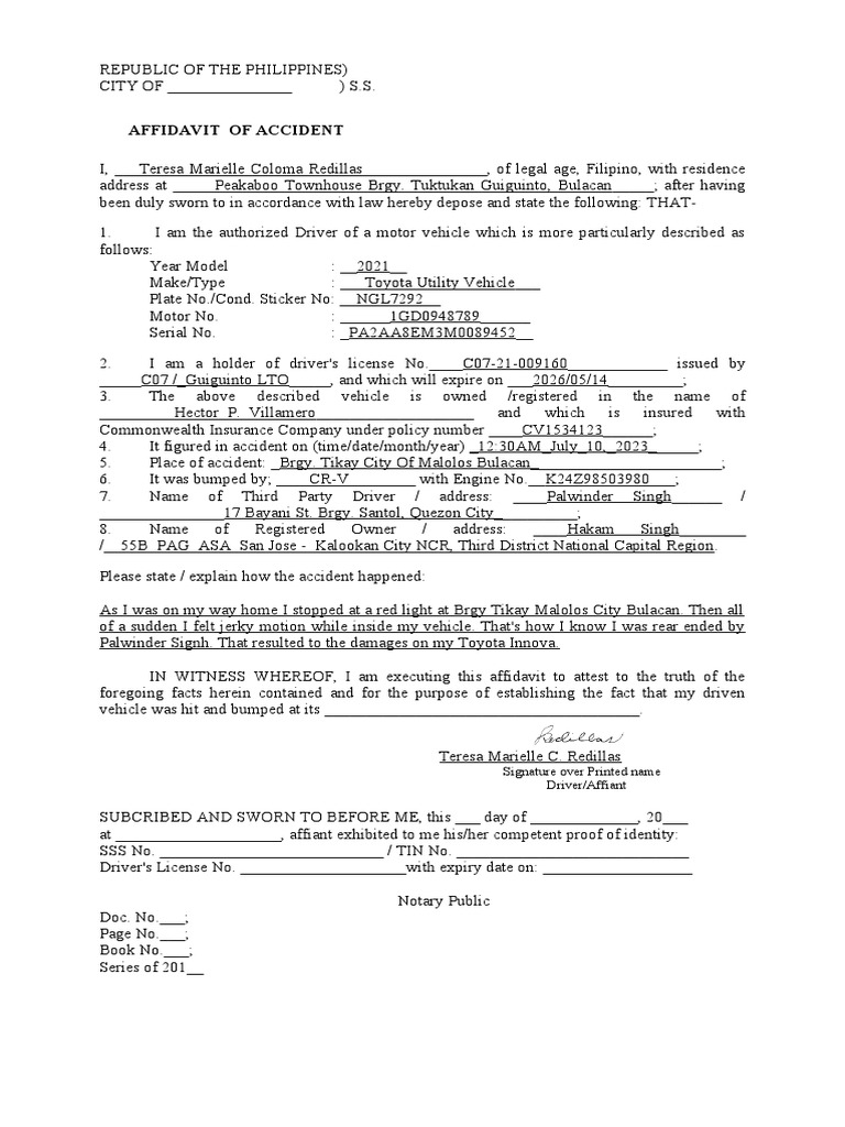 Cic-Recovery Affidavit | PDF | Affidavit | Land Vehicles