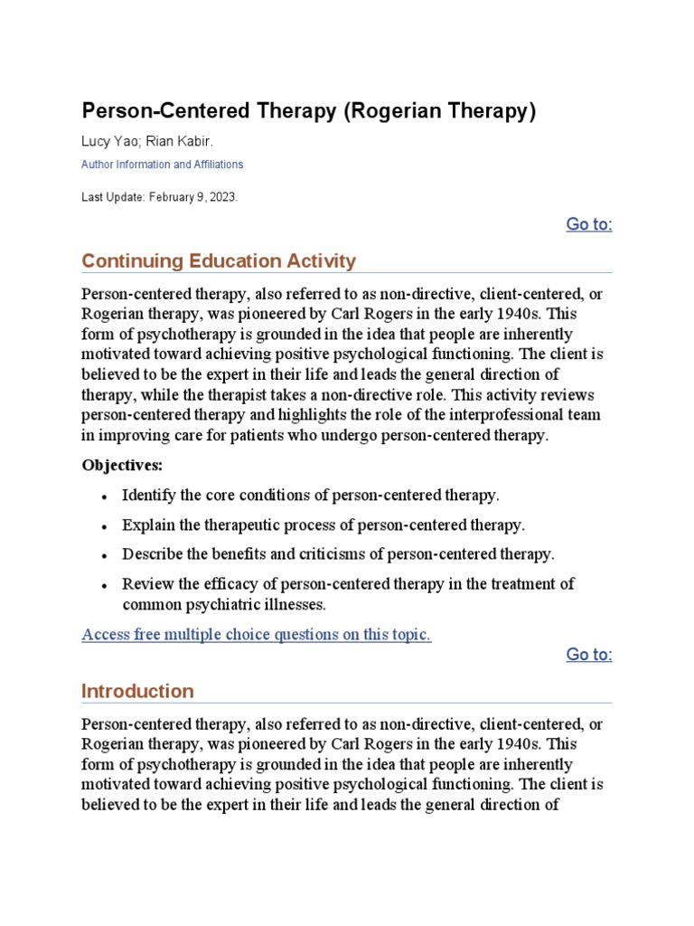 Person Centered Therapy | Download Free PDF | Psychotherapy | Cognitive ...