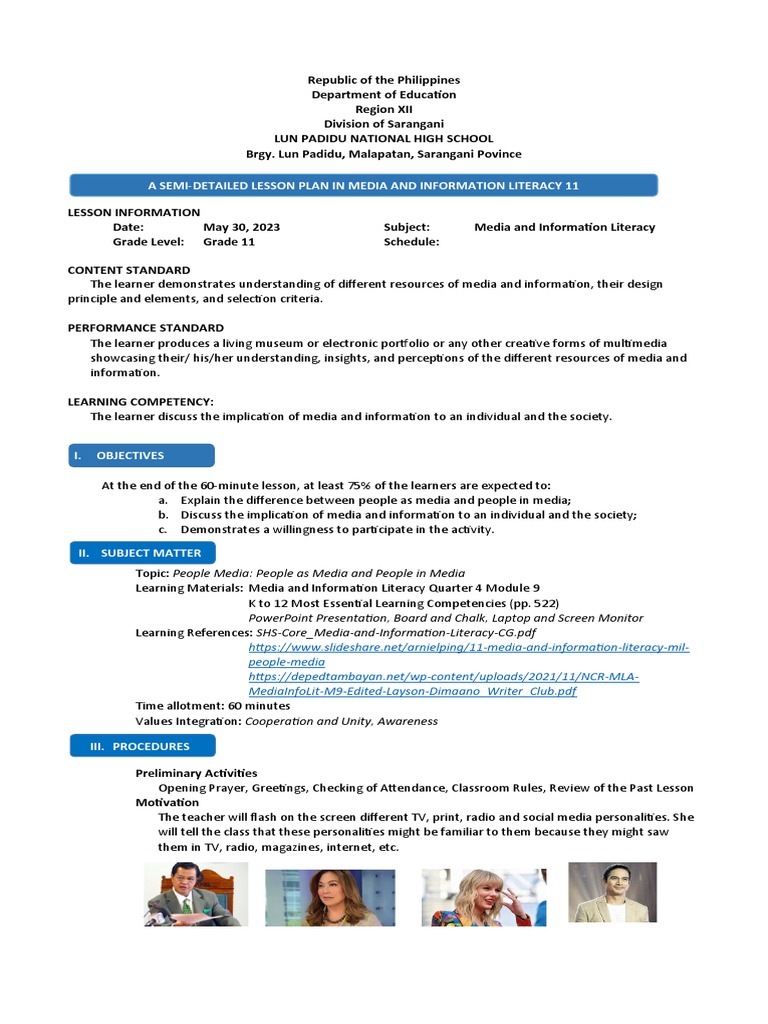 LessonPlan Grade11 MIL | PDF | Social Media | Popular Culture & Media ...