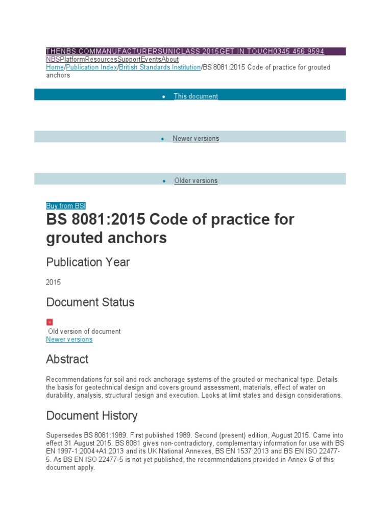 BS 8081:2015 Code of Practice For Grouted Anchors: Publication Year ...