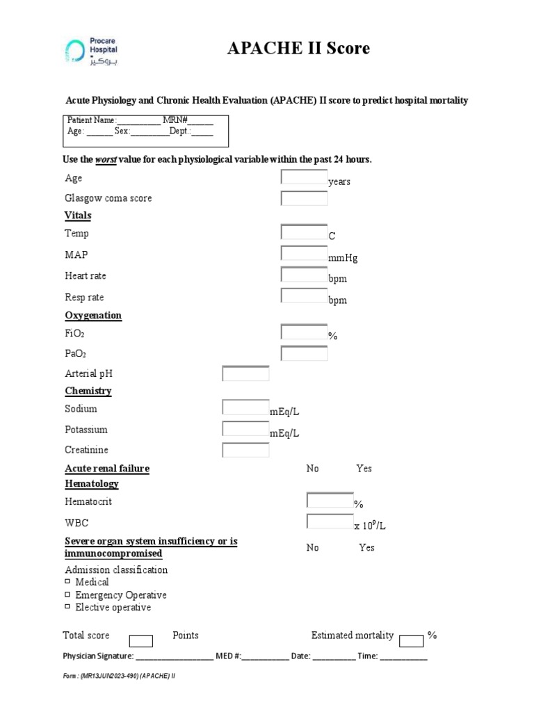 APACHE II Sheet | PDF