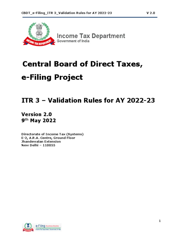 CBDT - E-Filing - ITR-3 - Validation Rules - V2.0 | PDF | Cost Of ...