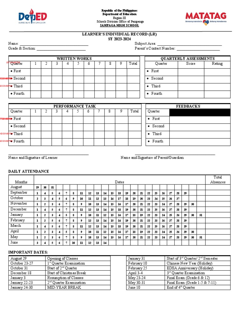 Individual Learner's Record (LR) | PDF | Academia | Educational ...