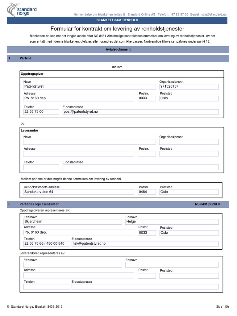 Vedlegg 7 - Utkast Blankett 8431 Renhold | PDF