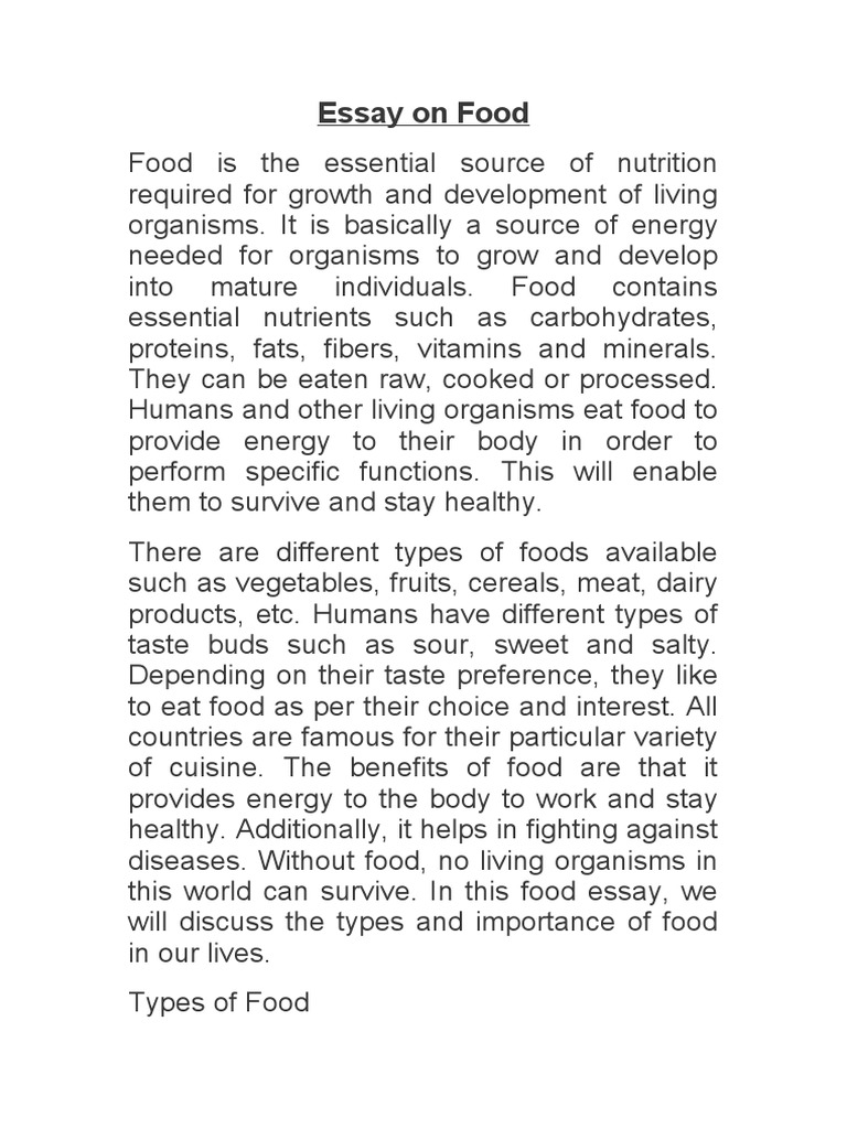 Essay On Food | PDF | Foods | Nutrition