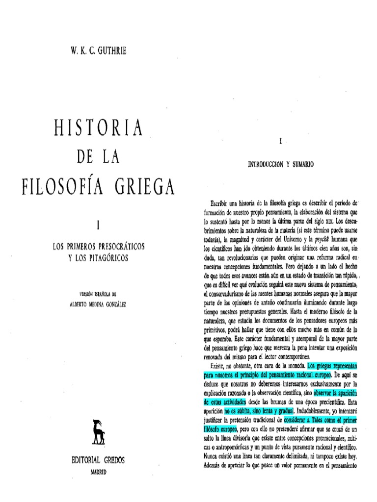 Guthrie - Historia de La Filosofia Griega I (Introducción y Sumario) | PDF | Platón | Aristóteles